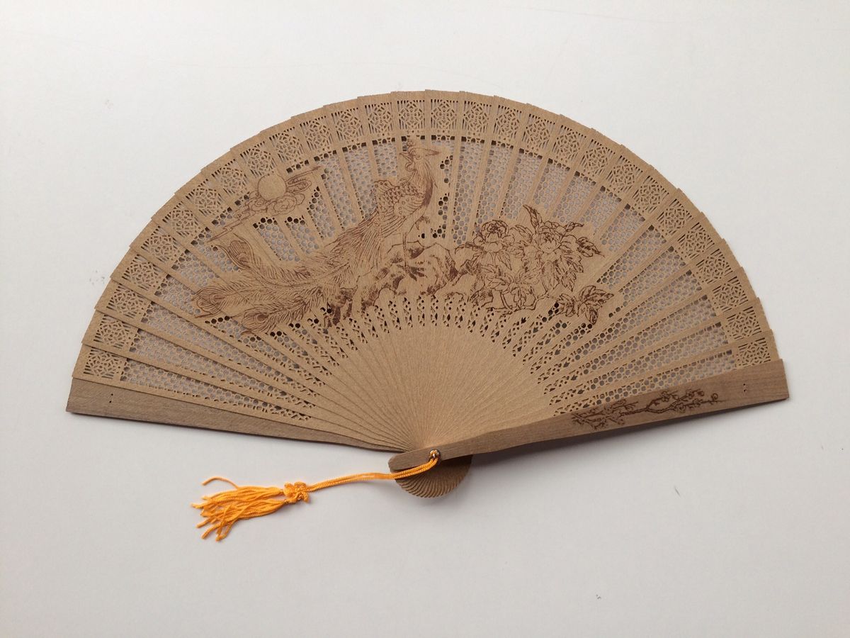 Leque de Origem Chinesa Imagem de Pavão | Lenço Feminino China Usado ...