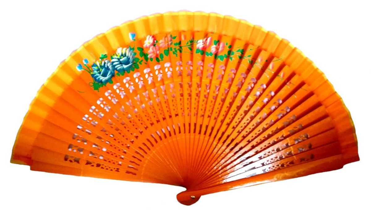 Leque em Madeira Pintada Cor Coral Estampa Flores | Produto Feminino ...