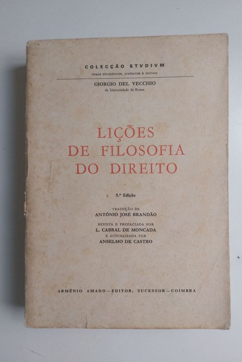 Lições de Filosofia do Direito - Giorgio Del Vecchio | Livro Sucessor ...