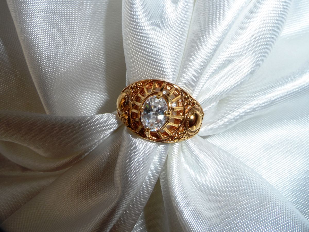 Lindo,raro Anel Vintage Banho Ouro/cristal Tcheco,itália,anos 80 ...