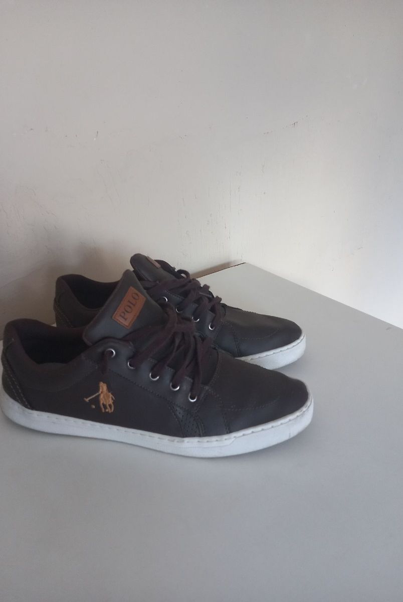 Lindo Tênis Couro Legitimo, Cor Marrom Café, Original Marca Polo ...