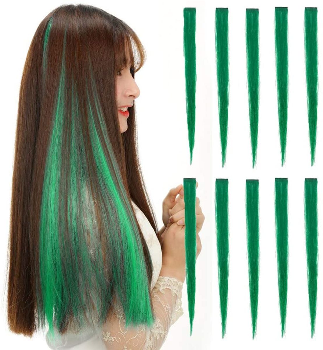Lote 10 Mechas Verdes Lisas 60 Cm Fibra Japonesa | Produto p/ Cabelos ...
