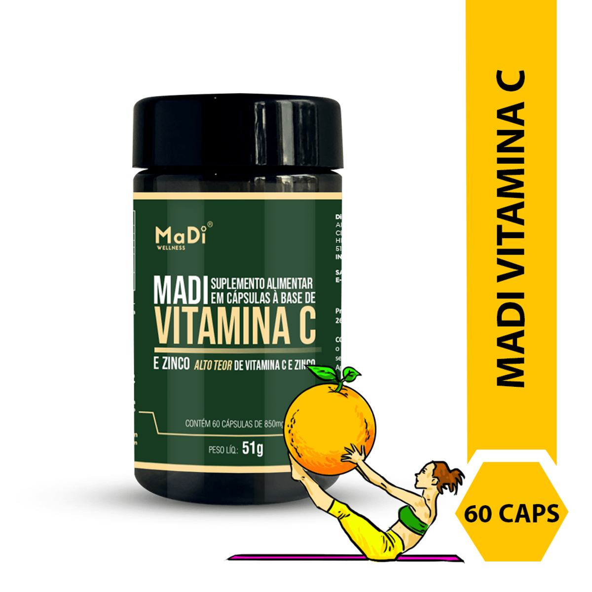 Madi Vitamina C e Zinco - 60 Cápsulas | Produto Feminino Madi Wellness ...