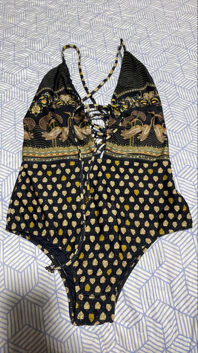 Maiô Farm Folhas | Moda Praia Feminina Farm Usado 81303251 | enjoei