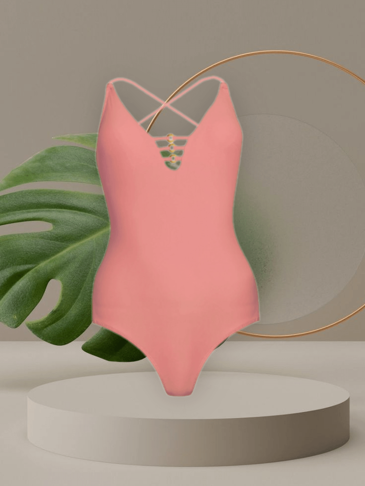 Maiô Rosa Fechado/rosê Nadador com Decote Detalhado | Moda Praia ...