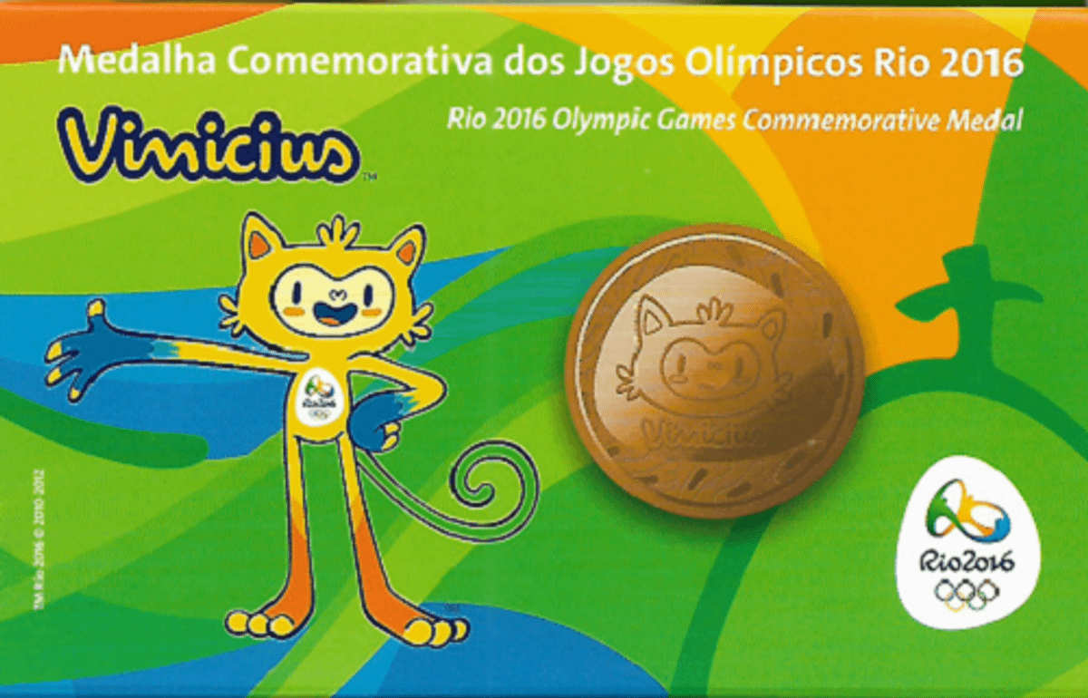 Medalha Mascote Vinicius Comemorativa Rio 2016 - Na Cartela Oficial ...