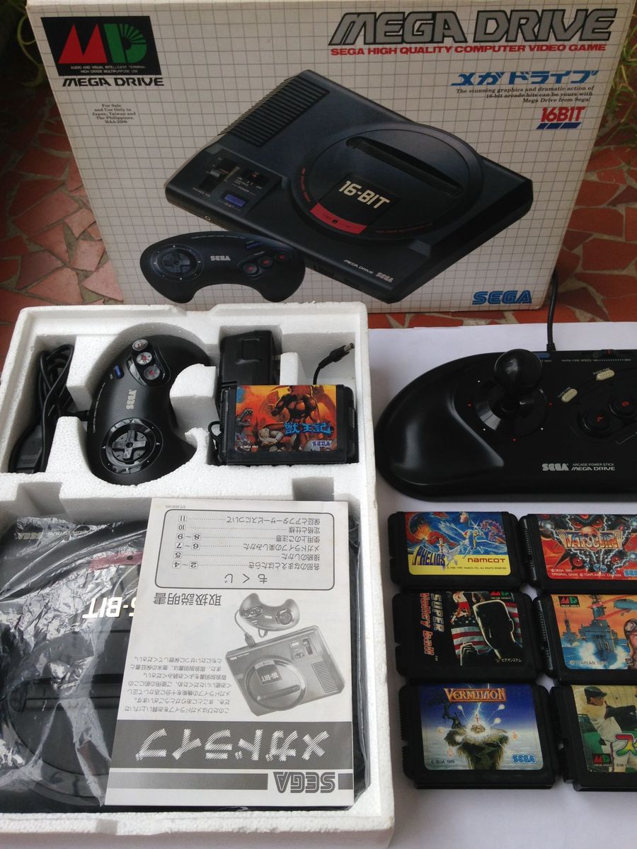 Mega Drive Japonês Completo Na Caixa com 8 Jogos + Controle Arcade Tudo 100% Original | Console ...