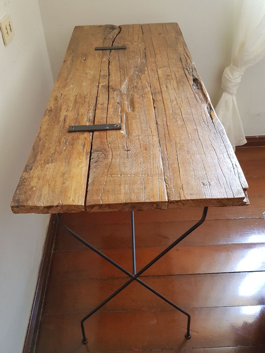 Mesa Base Ferro + Madeira Demolição | Mesa Usado 32421910 | enjoei