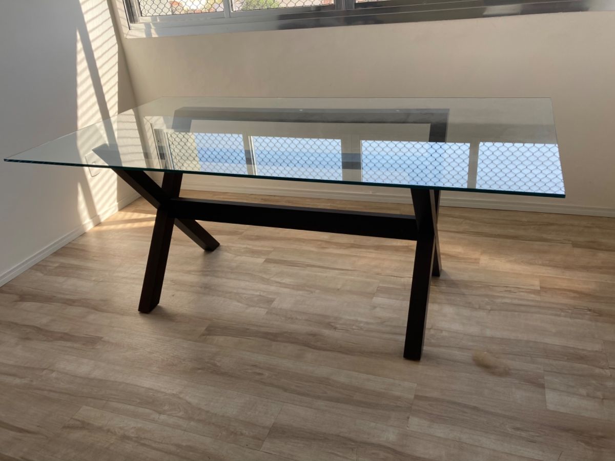 Mesa com Tampo de Vidro | Mesa Tok&Stok Usado 74148039 | enjoei