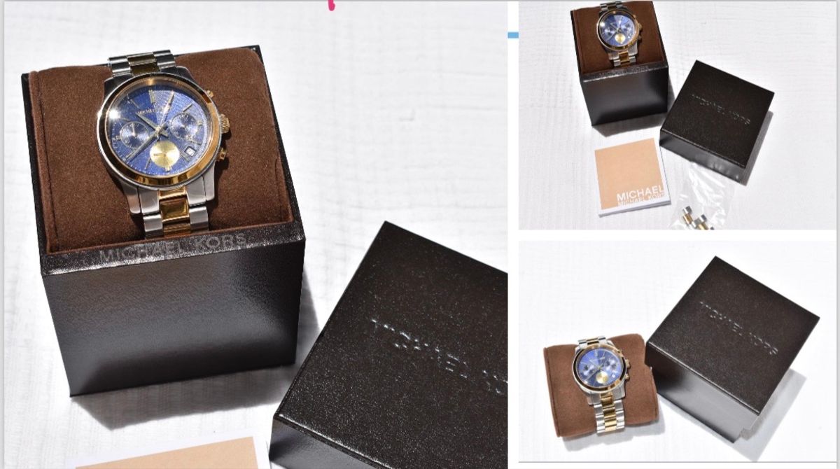 Michael Kors Runway Chronograph Blue Dial Two- Tone Ladies Watch Mk6165 ...