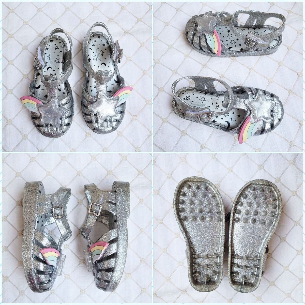 Mini Melissa Possession Arco Íris Prata Glitter 25 Calçado Infantil Para Meninas Melissa