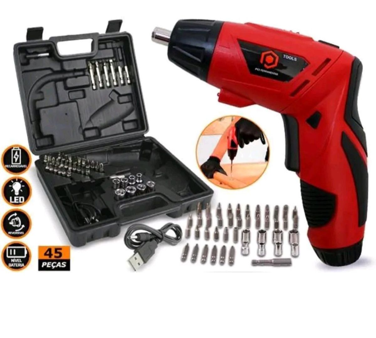 Mini Parafusadeira e Furadeira Elétrica Portátil Usb com 45 Peças - Kit ...