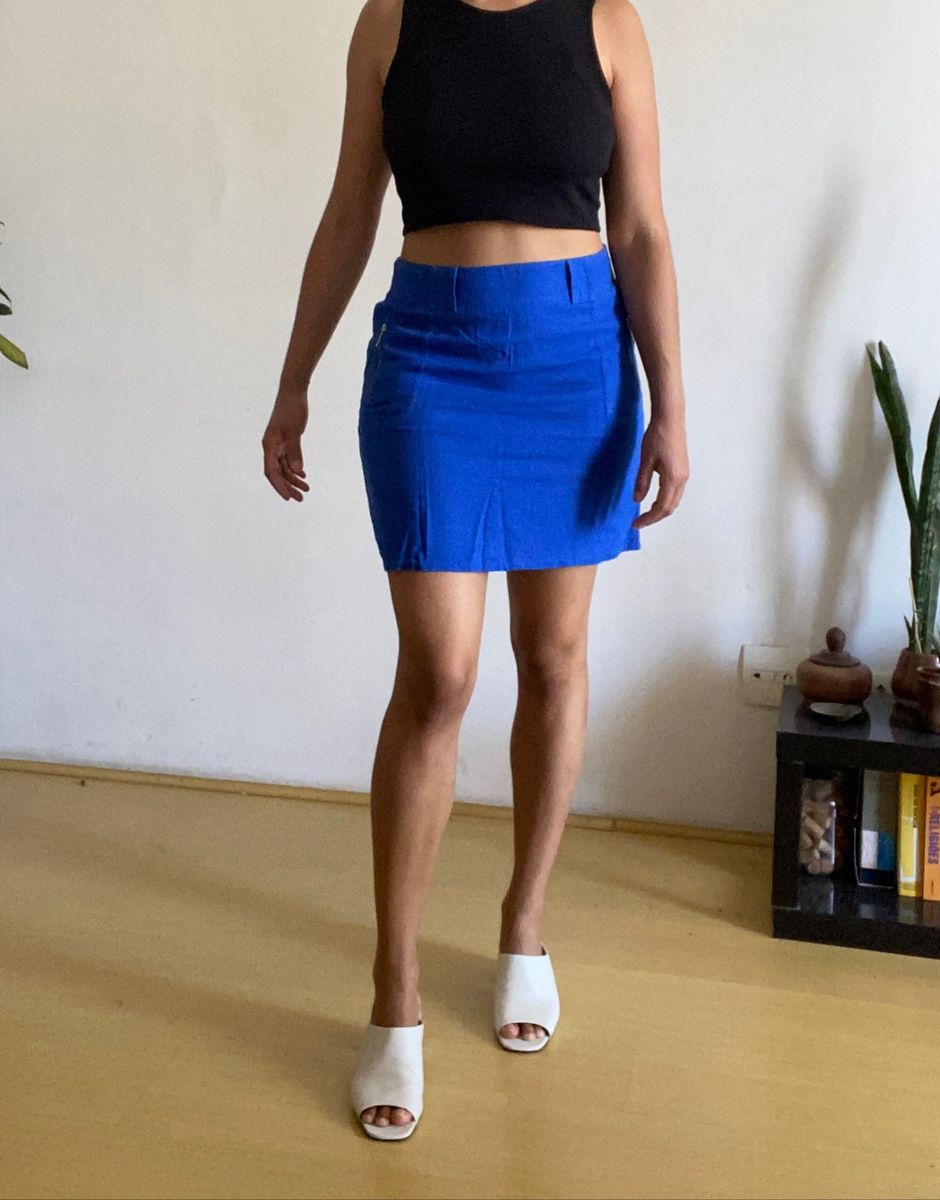 Mini Saia Azul em Linho | Saia Feminina Pink And Co Usado 65658058 | enjoei