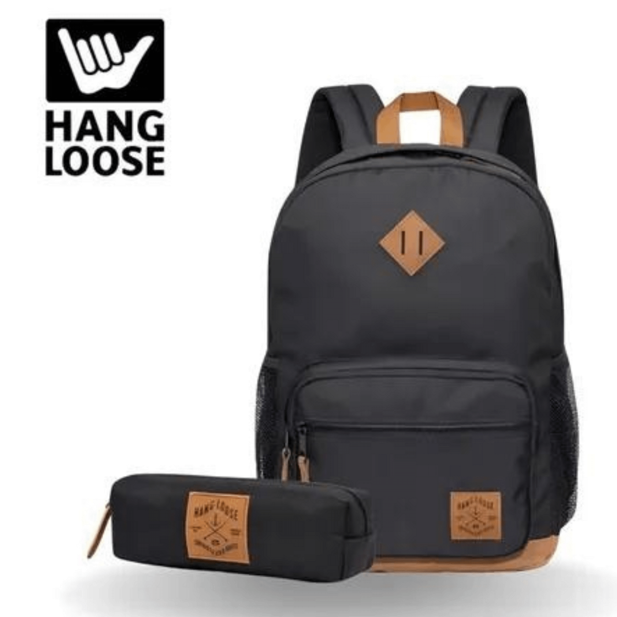 Mochila Hang Loose + Estojo Roots Original Preta | Mochila Feminina Lv ...