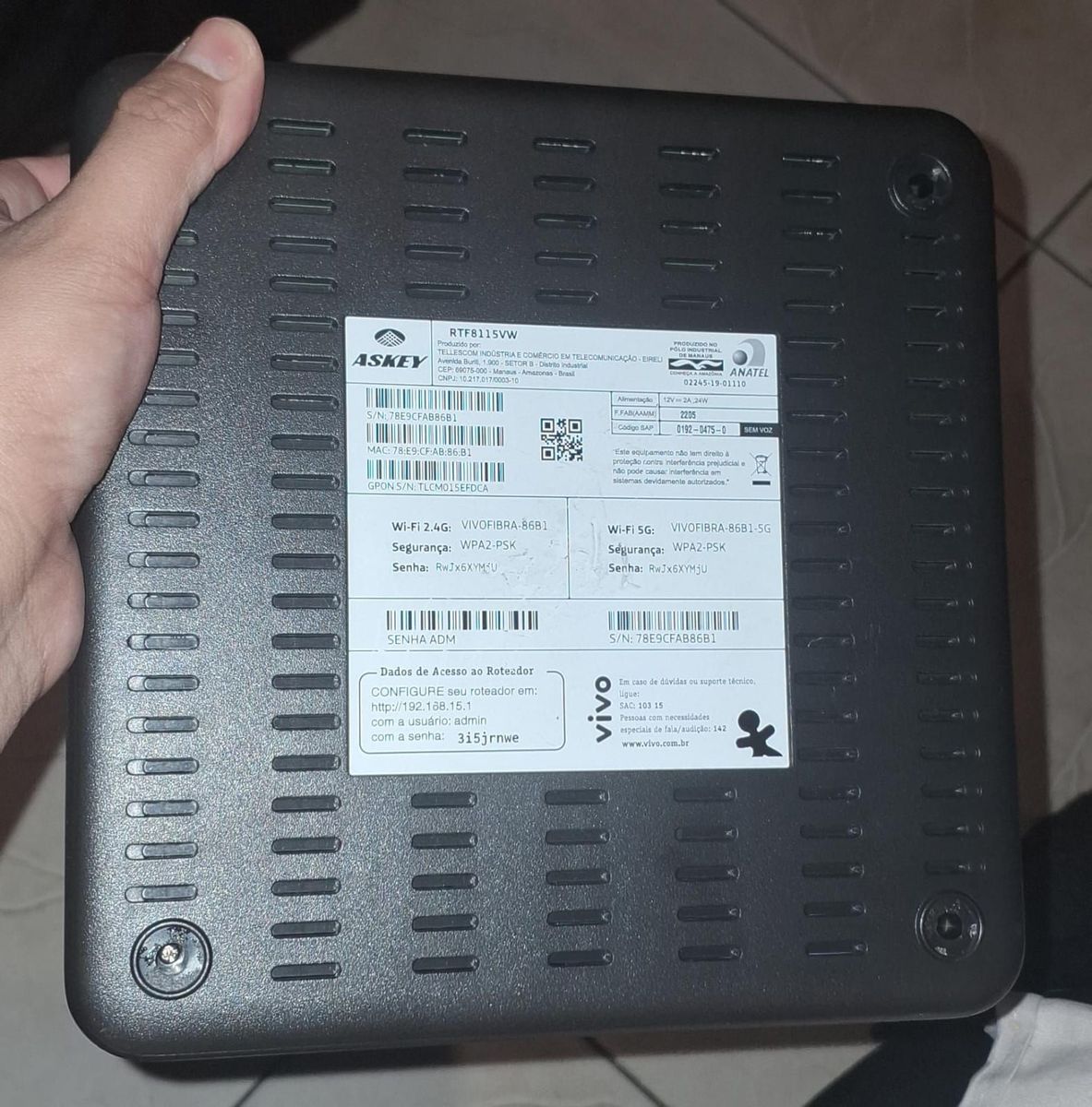 Modem Vivo Fibra com Wi-fi 5g | Item de Decoração Mitrastar Usado ...