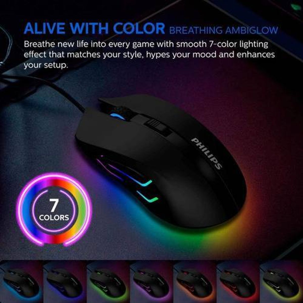 Mouse Gamer com Fio 2400dpi Led Rgb 6 Botões Philips G313/spk9313 ...