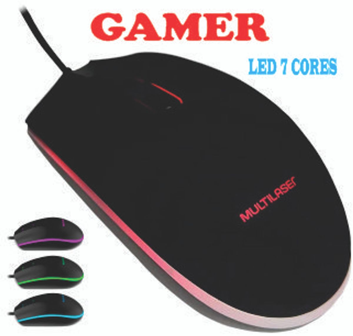 Mouse Gamer Multilaser 2400dpi Led 7 Cores Preto - Mo298 - Original | Mouse p/ Computador ...