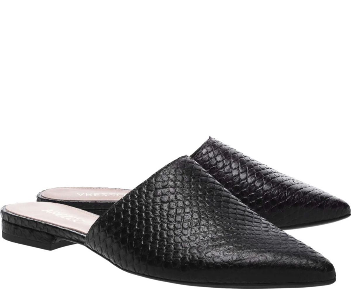 Mule Couro Python Bico Fino Preto | Sapatilha Feminina Arezzo Nunca Usado 84962394 | enjoei