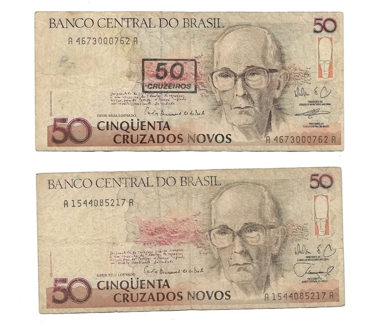 Nota Cédula 50 Cruzados Novos Carimbo Cruzeiros Drummond | Produto ...