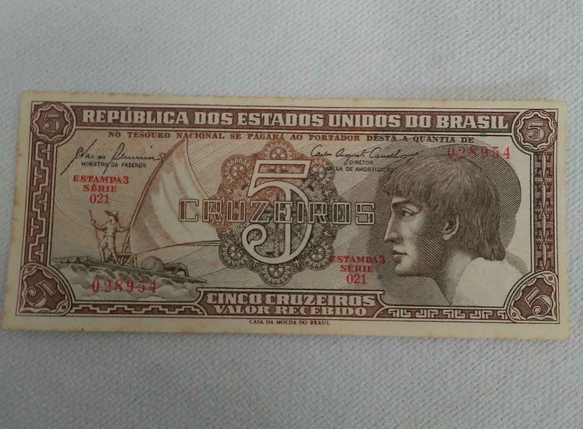 Cédula de 5 Cruzeiros de 1961 | Produto Vintage e Retro Casa Da Moeda ...