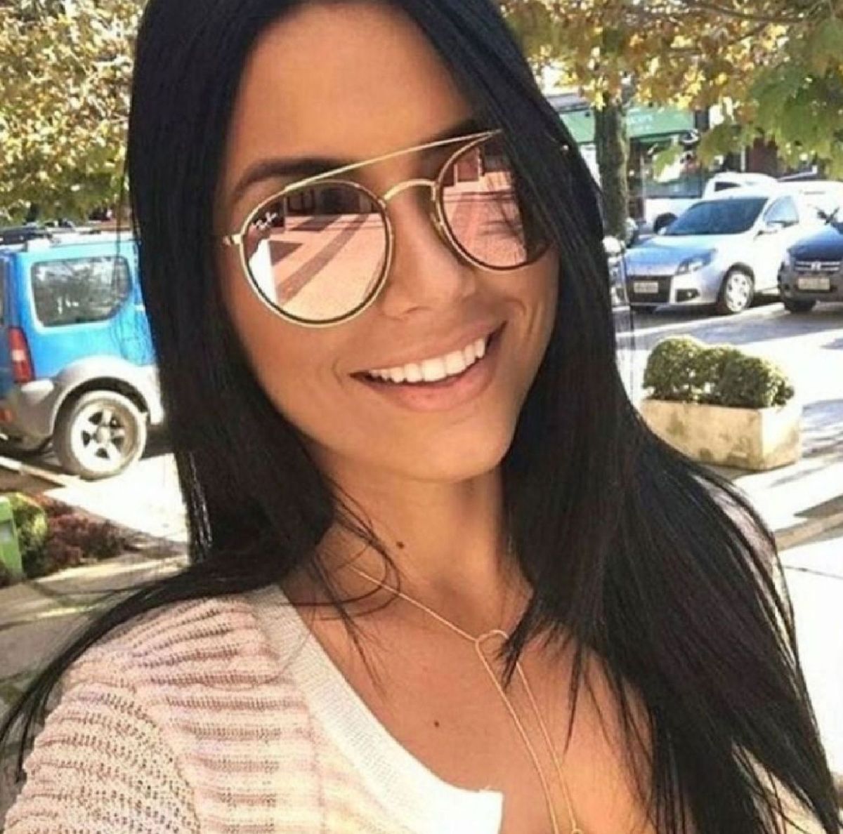 Óculos de Sol Feminino Ray Ban Double Bridge Rosa Espelhado Lente de ...