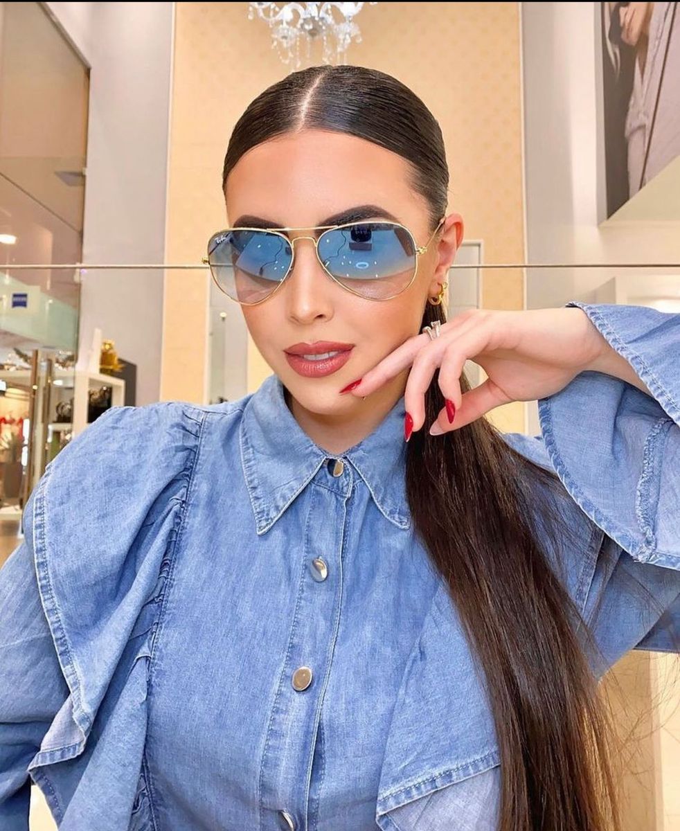 Óculos de Sol Ray Ban Aviador Azul Degradê Cristal | Óculos Feminino ...