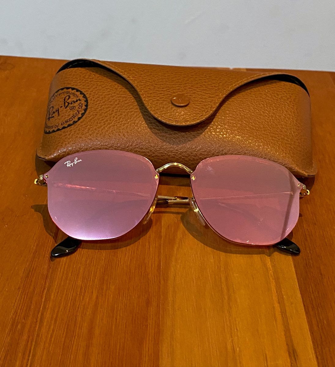 Óculos de Sol Ray-ban Blaze Hexagonal Rose Gold | Óculos Feminino Ray Ban Usado 74832138 | enjoei