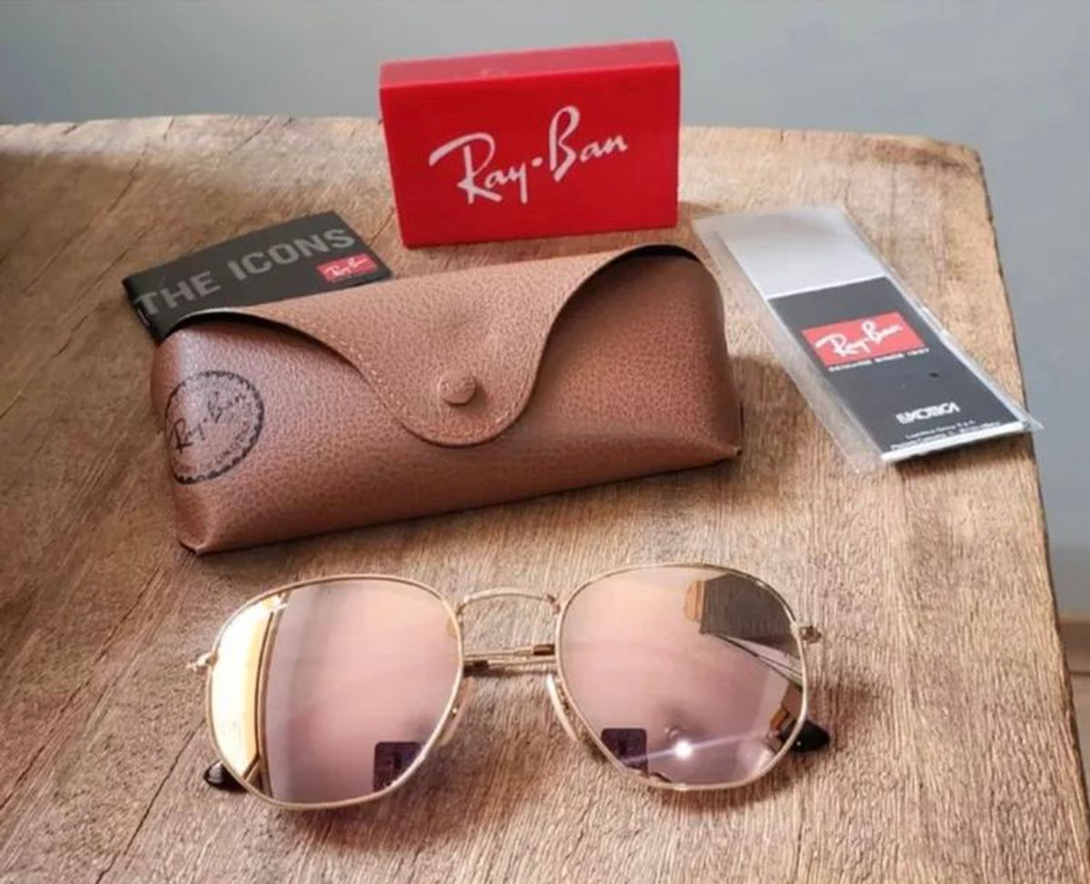 Óculos de Sol Ray-ban Hexagonal Rb3548 Rose Espelhado Feminino Original ...