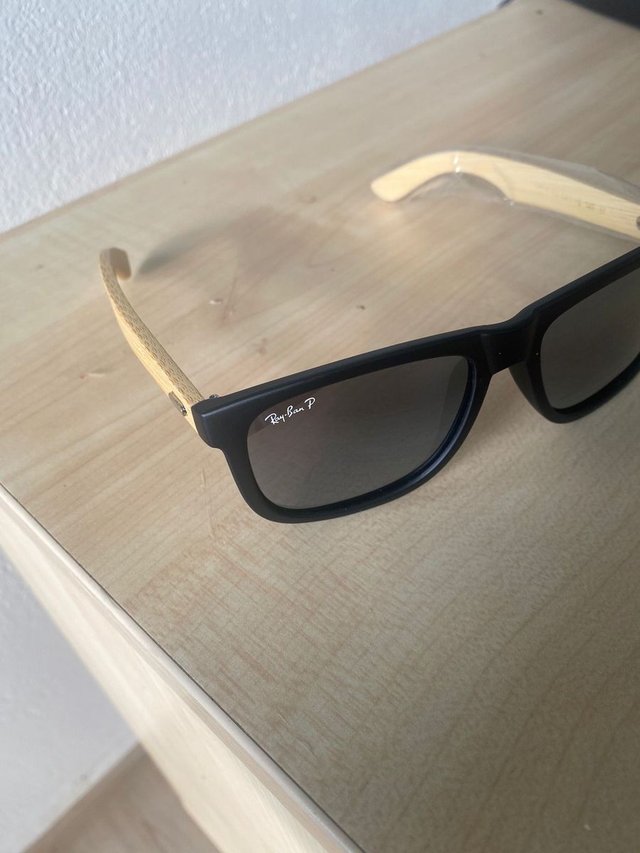 Oculos de Sol Ray Ban Justin de Madeira Bambu Polarizado Espelhado ...