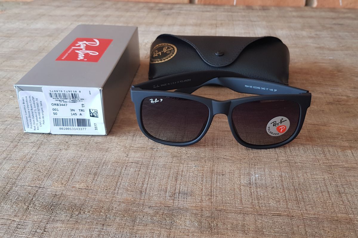Óculos de Sol Ray Ban Justin Rb4165l Polarizado Preto Degrade Masculino ...
