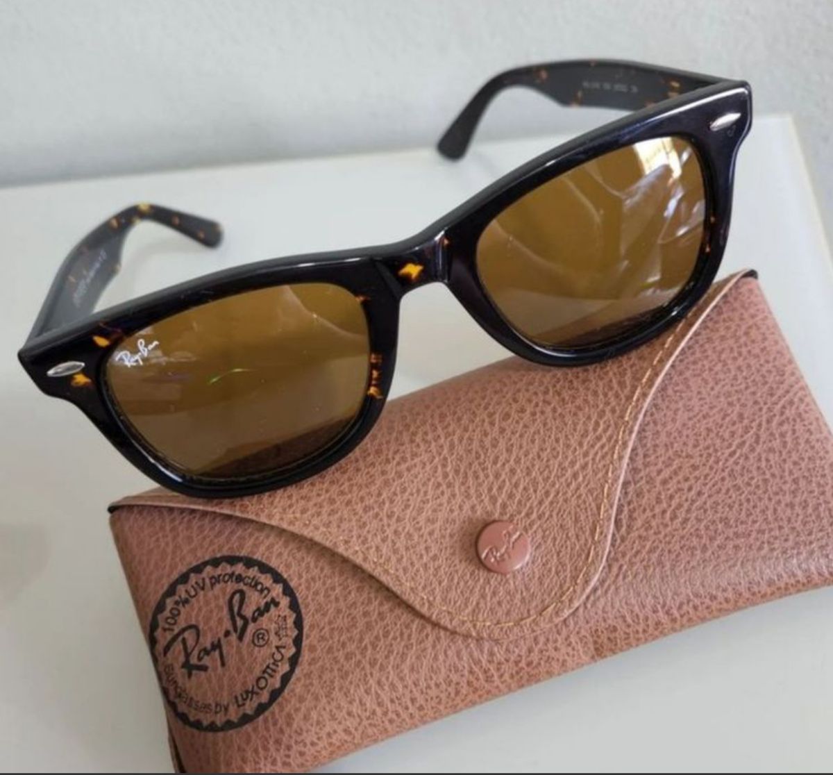 Óculos de Sol Ray-ban Wayfarer Rb2140 54mm Medio Tartaruga Marrom ...