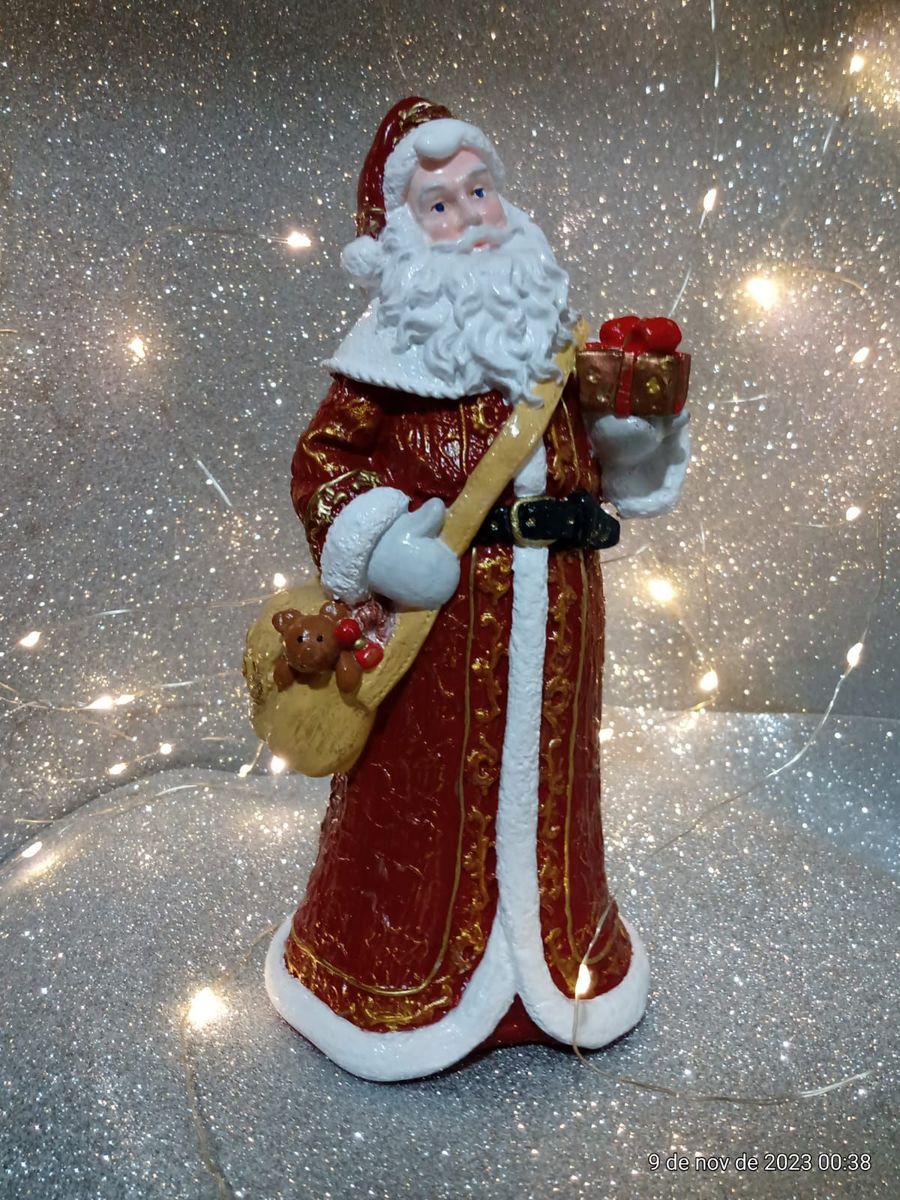 Papai Noel 20 Cm em Gesso Articulosamente Pintado À Mão com Muitos ...