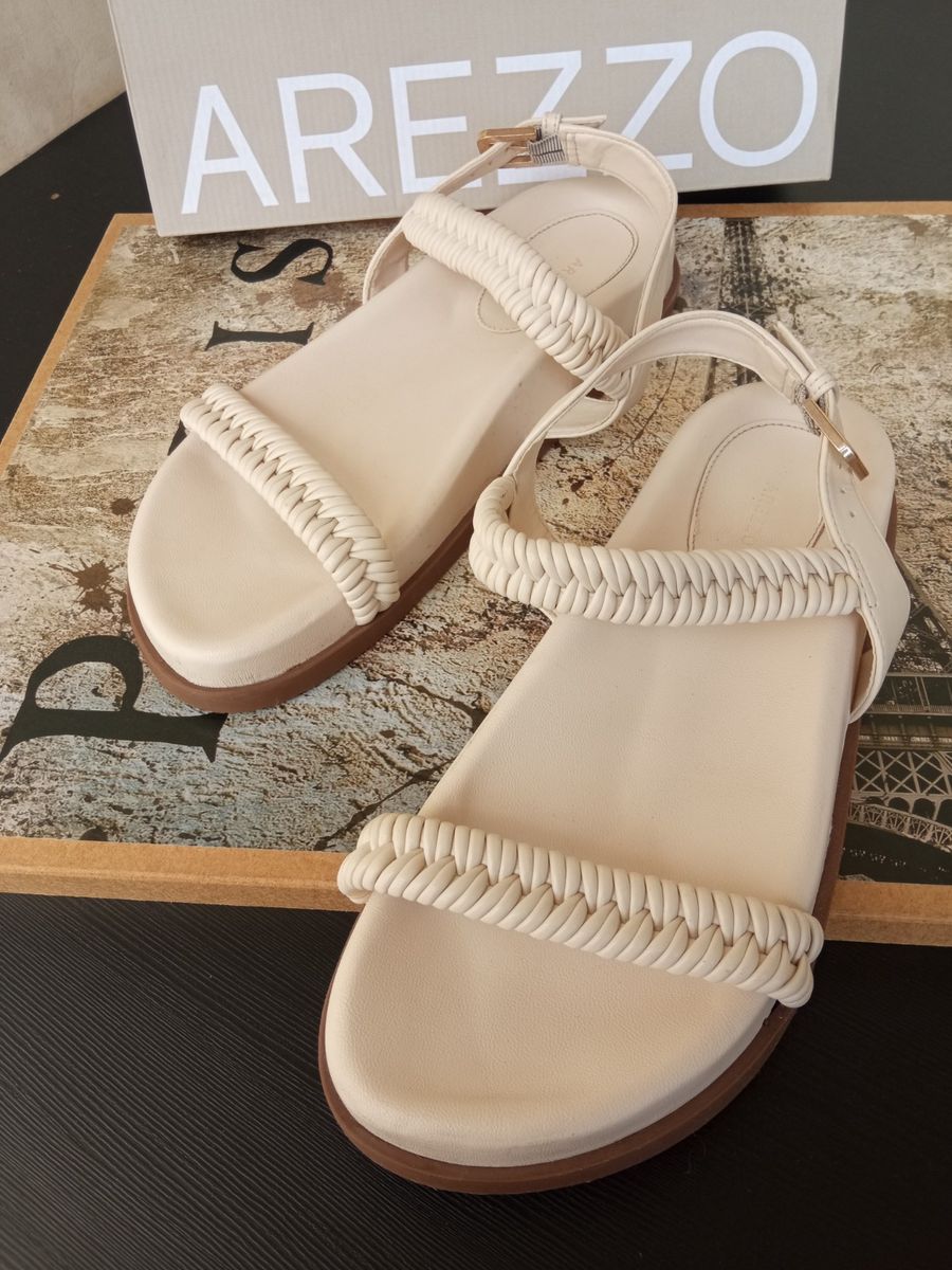 Papete Arezzo Original Off-white Tiras Tramadas Panacota 38 | Rasteira Feminina Arezzo Nunca ...