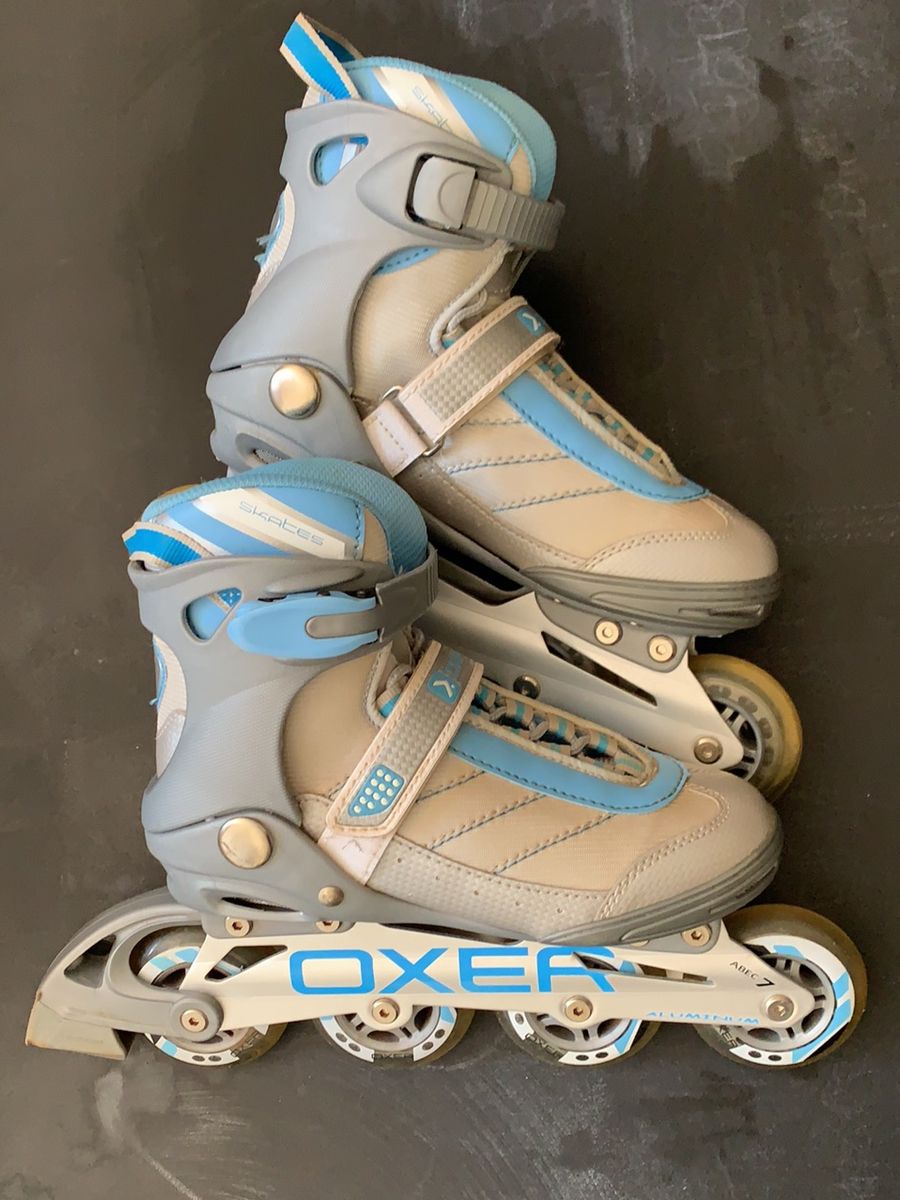 Patins Inline Oxer Cinza e Azul | Moda Esportiva Feminina Oxer Usado ...