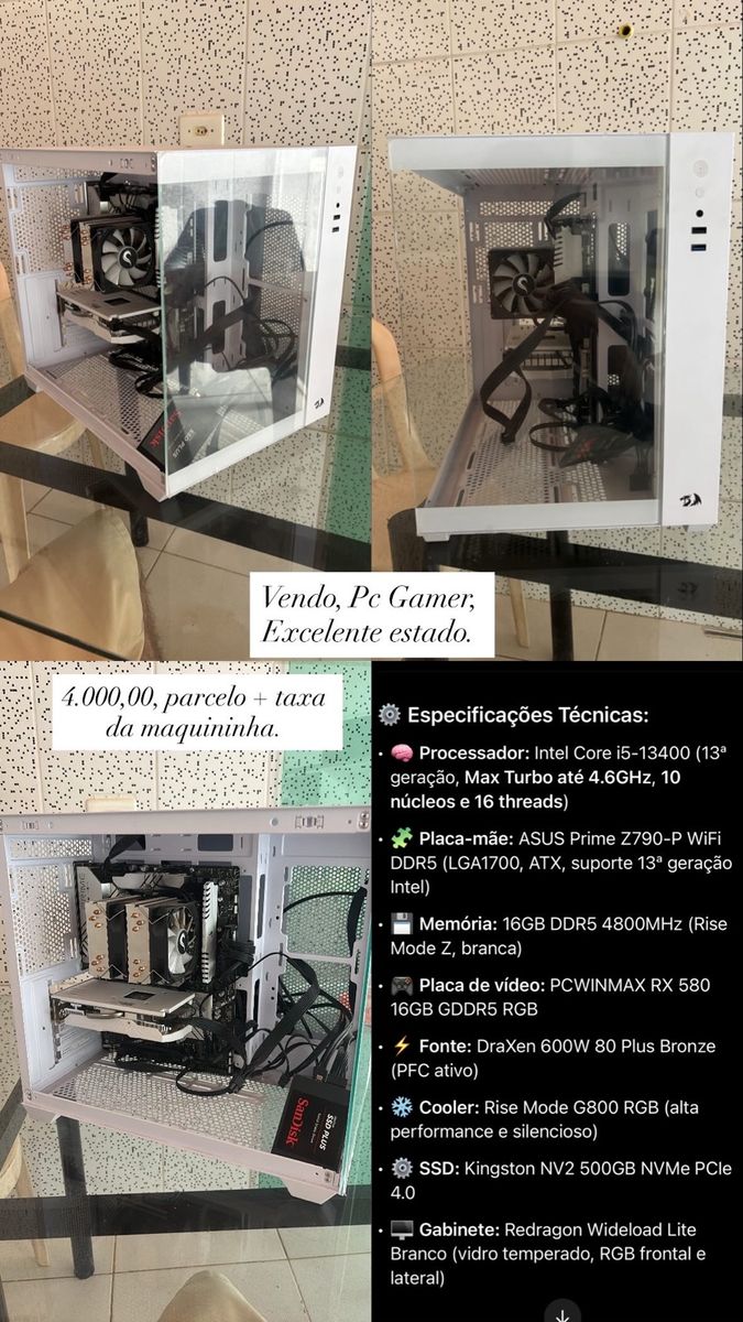Pc Gamer Intel Core I5 13ª, 16gb Ram, Ssd Nvmi 2.0 512gb, Rx580 16gb ...