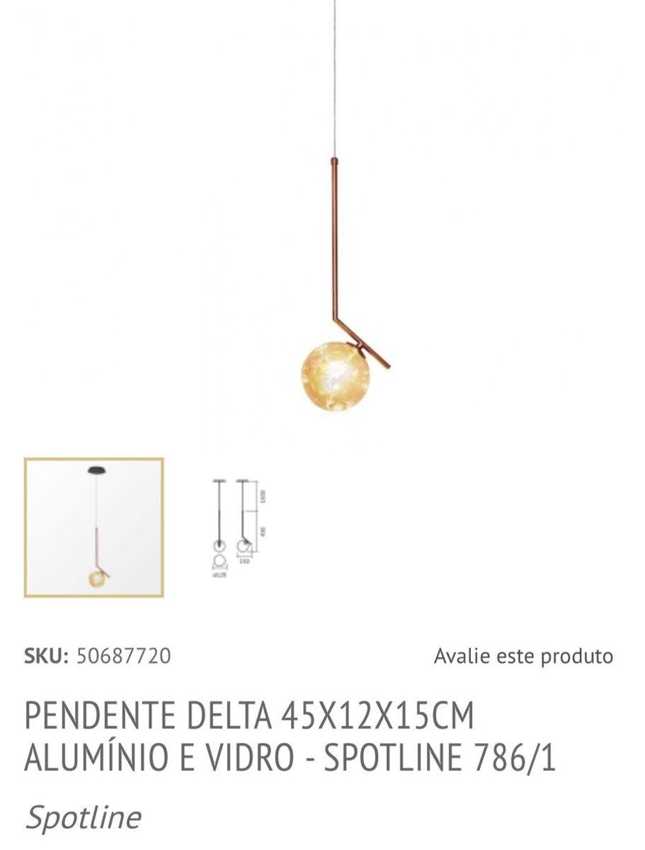 Pendente Delta Cobre, Spotline | Móvel p/ Iluminação Spotline Nunca ...