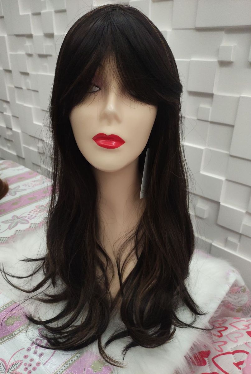 Peruca com Franja Reta,liso Longo | Produto p/ Cabelos Feminino Weng ...