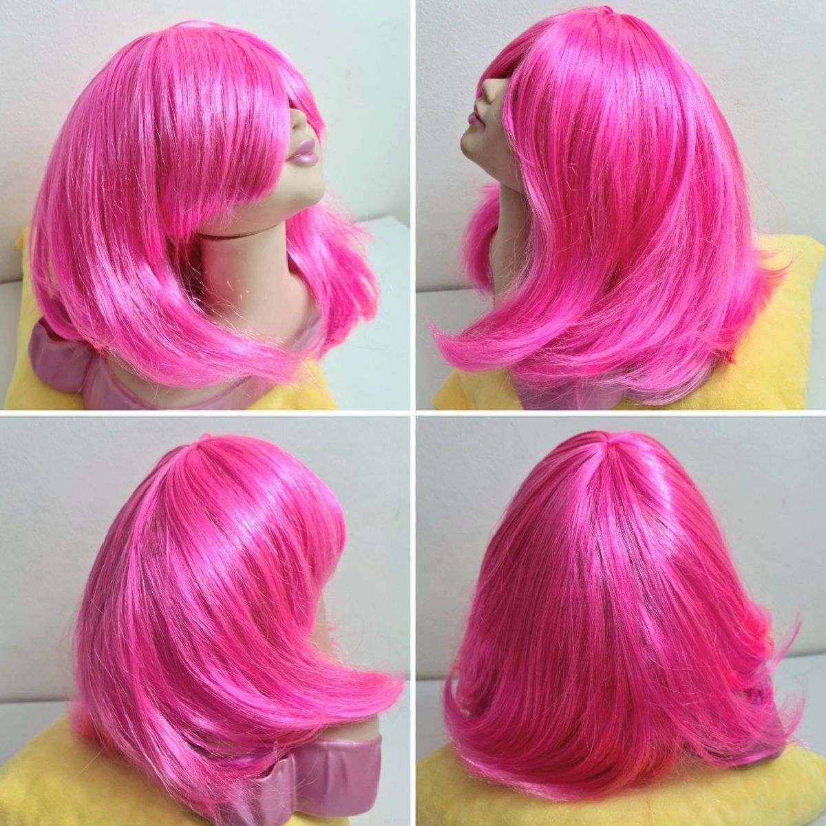 Peruca Rosa Pink Neon Chanel Long Bob com Franja | Produto p/ Cabelos ...
