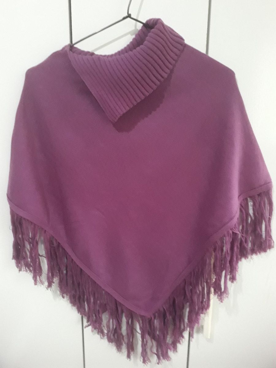 Poncho em Tricô Lilás | Produto Feminino Tear Trico Nunca Usado ...