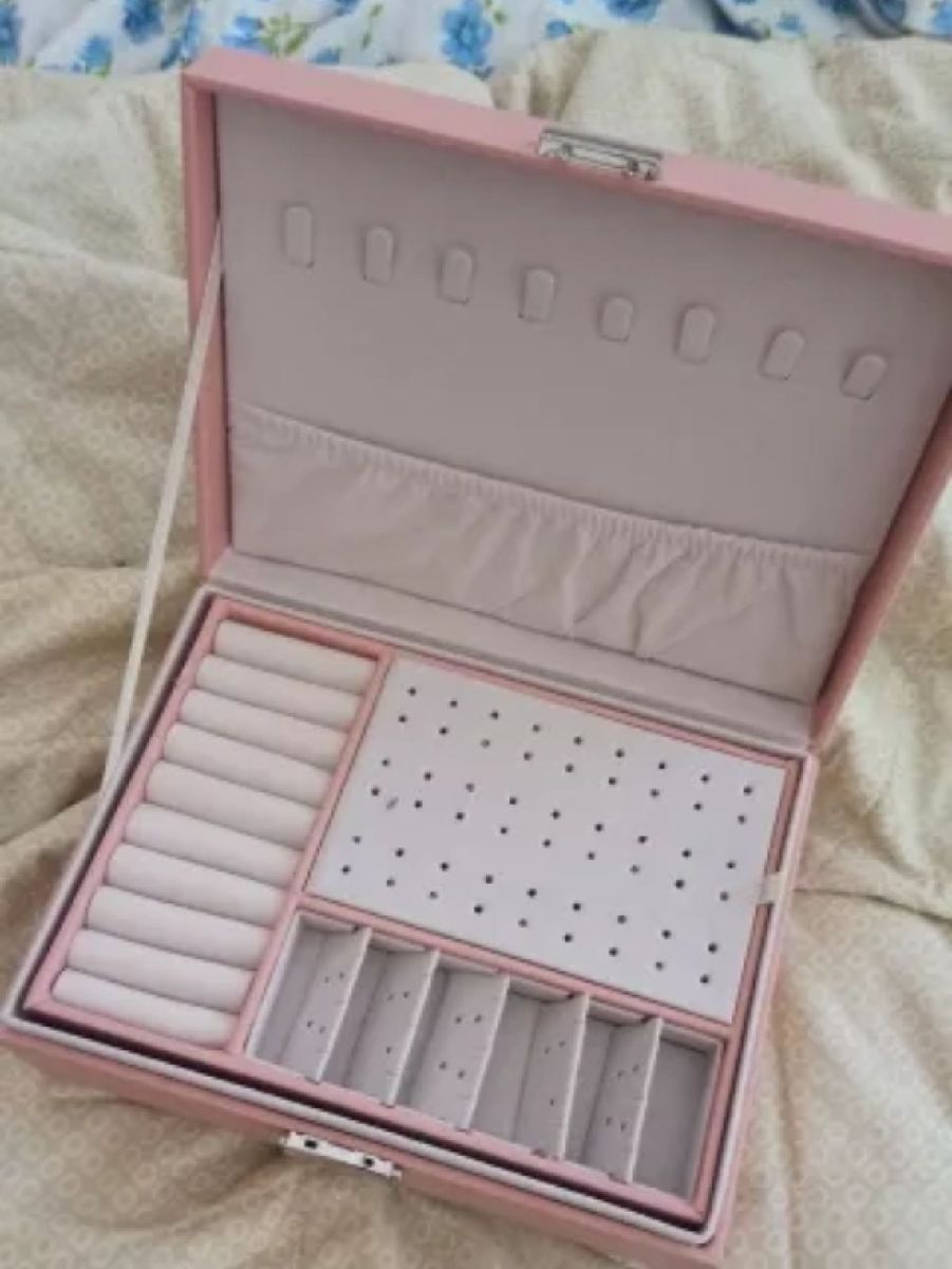 Porta Jóias Grande Caixa de Jóias com Chave em Couro Rosa Pastel 2 ...
