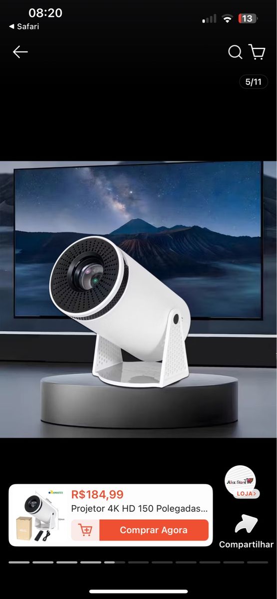 Projetor 4k Hd 150 Polegadas Celular, Tv Box, X Box, Ps, Pc, Wi Fi e ...