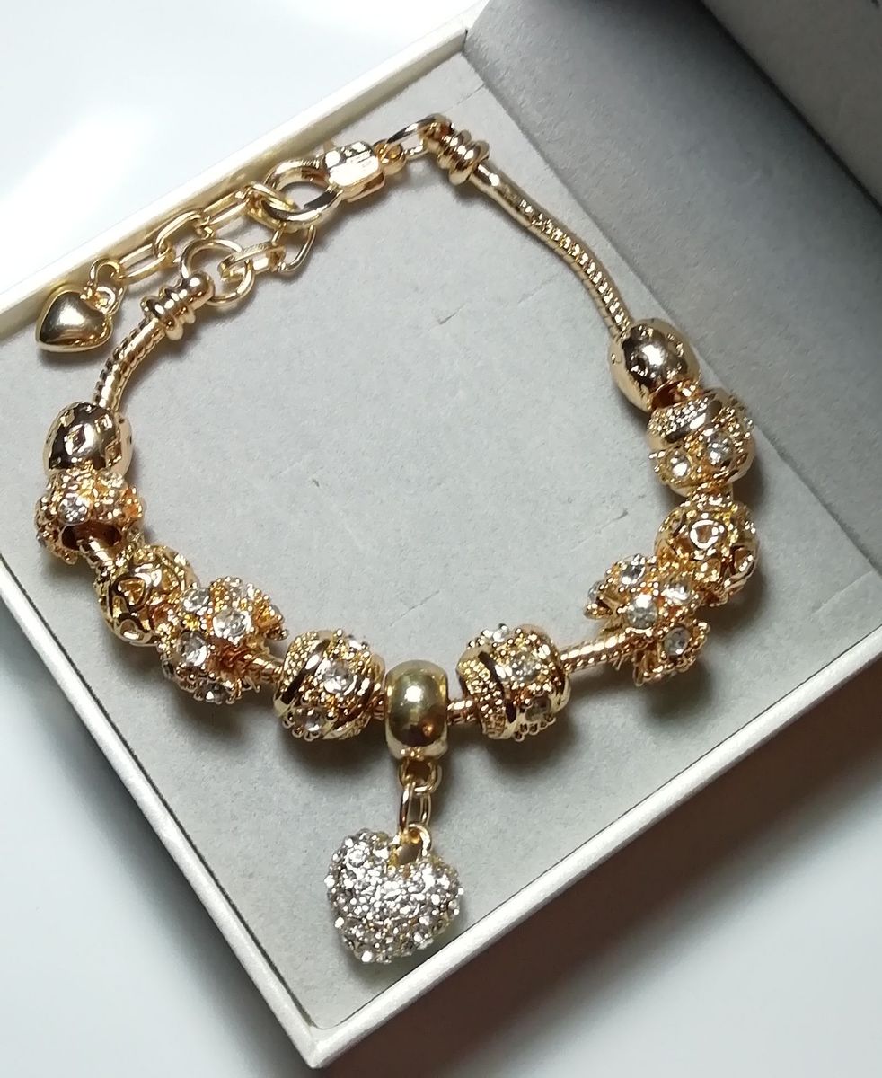 Pulseira Dourada Estilo Pandora Banhada a Ouro | Jóia Feminina Pandora ...
