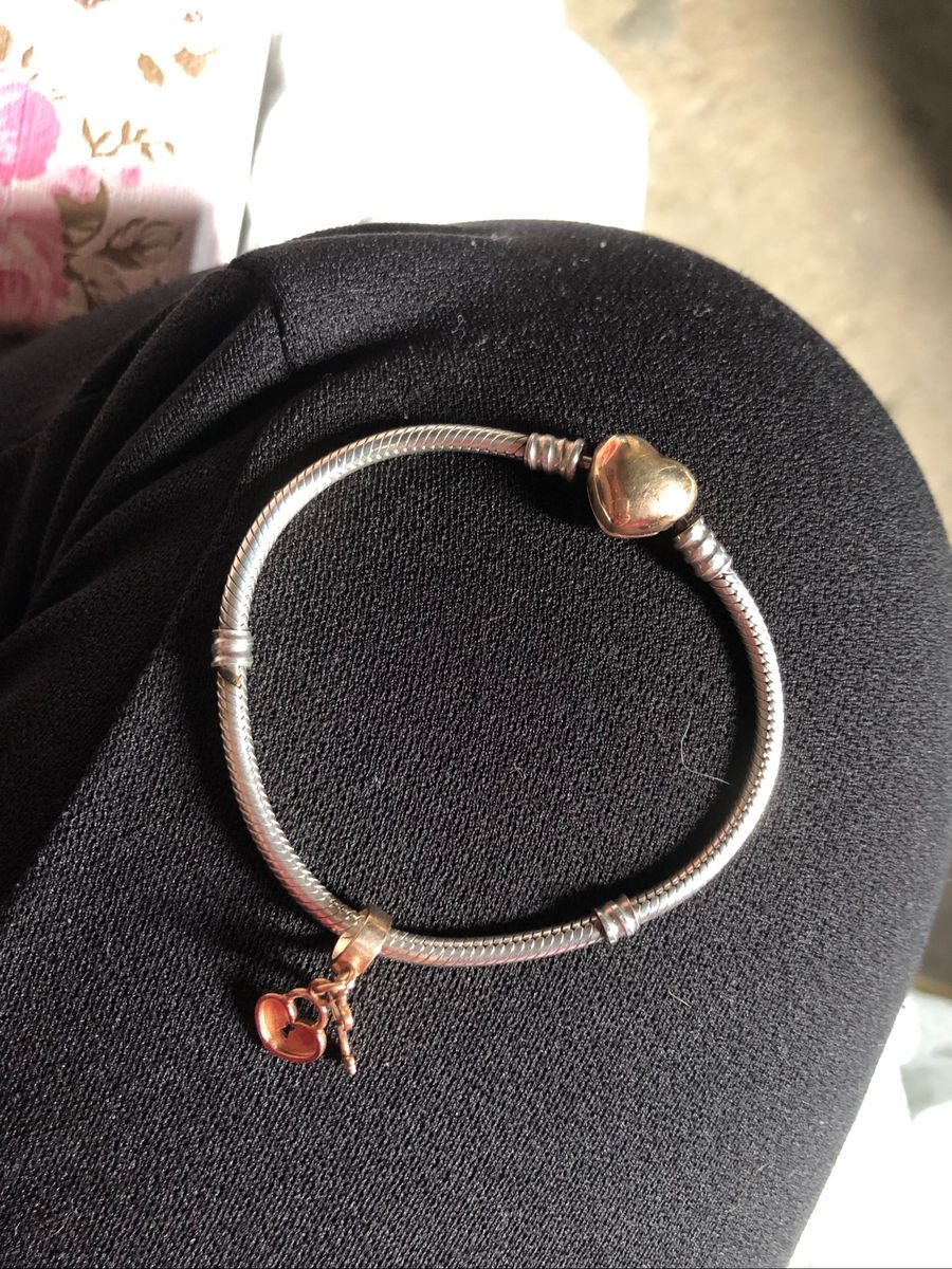 Pulseira Prata 925 Réplica Modelo Pandora Coração Rose Gold 18 Cm ...