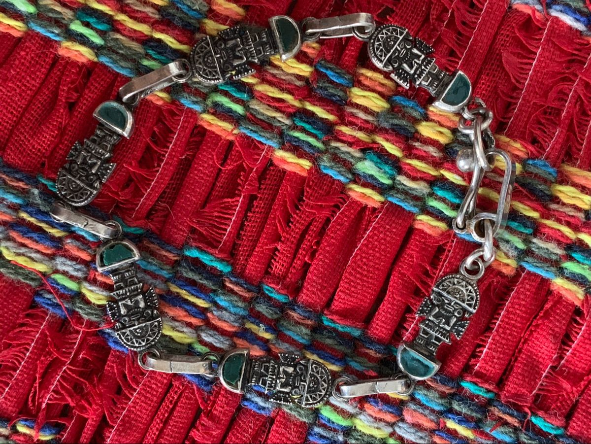 Pulseira Prata Peruana Inca Símbolo Medicina Tumi | Jóia Feminina Usado ...