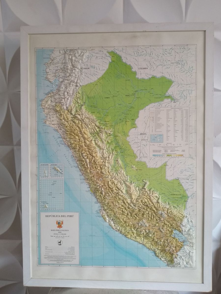 Quadro Mapa Físico Peru em Relevo | Item de Decoração 2002 Usado ...