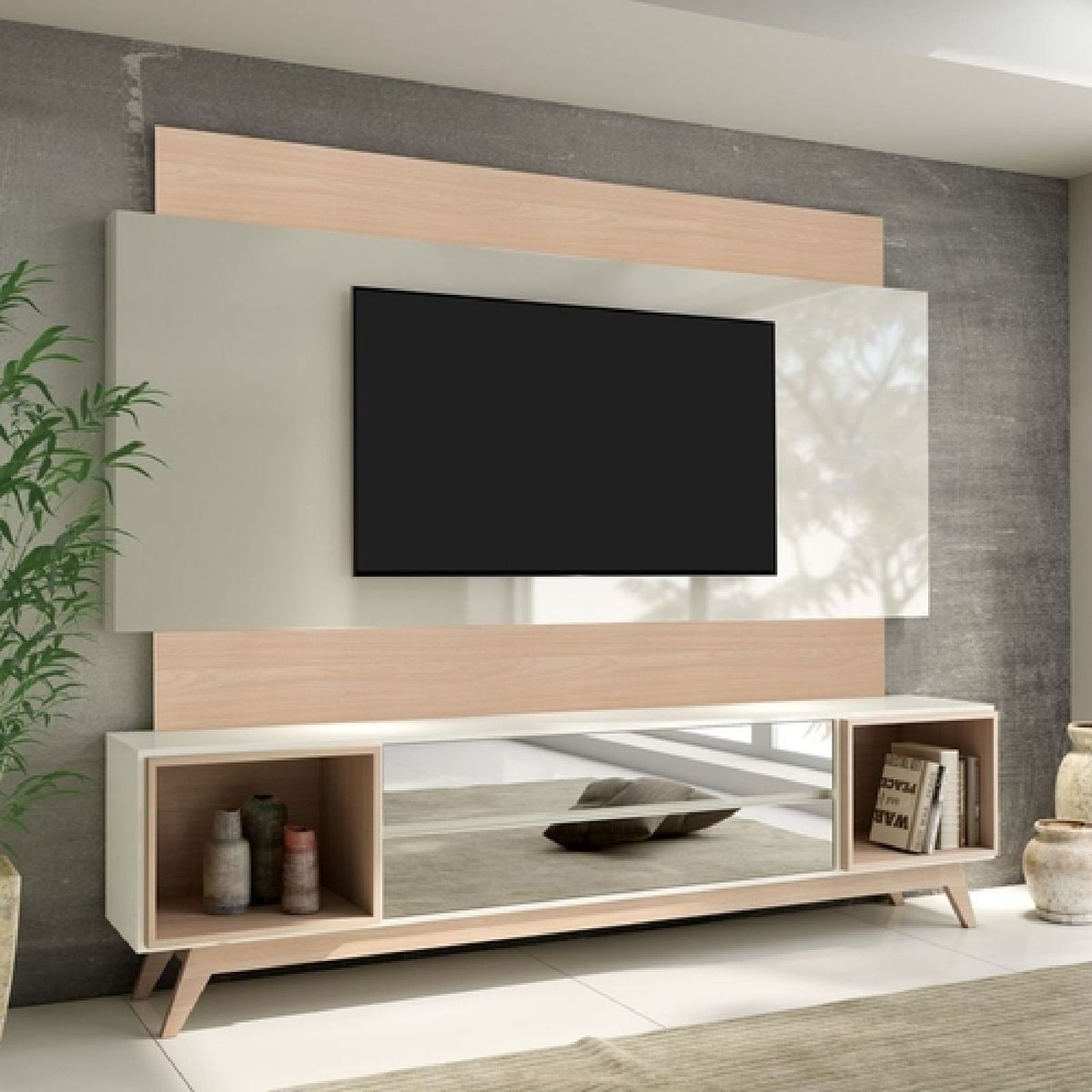 Rack Retrô Luzes de Led - 2 Gavetas Espelhadas - Painel Tv 2,20m | Rack ...