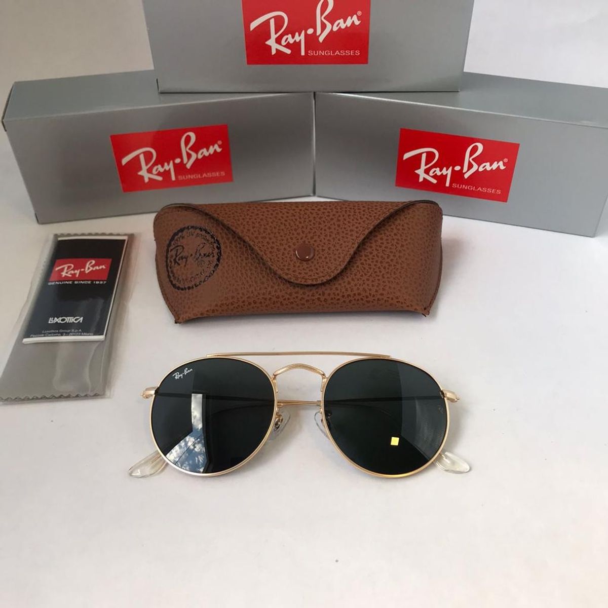Ray Ban Double Bridge Tradicional Gold Óculos de Sol | Produto ...