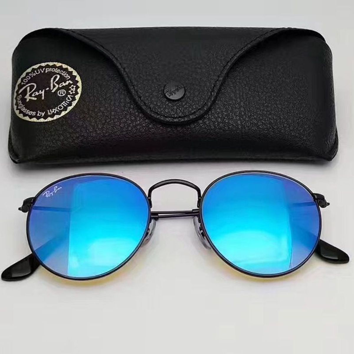 Ray Ban Round Flash Lens Gradiente Azul Espelhado Óculos de Sol Redondo ...
