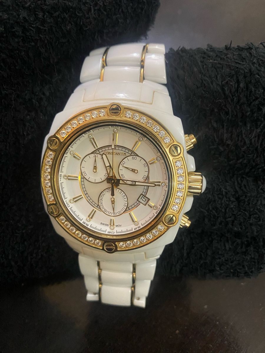 Relógio Constantim de Luxo Ceramic Hi Tech e Vidro de Safira e Cristais ...