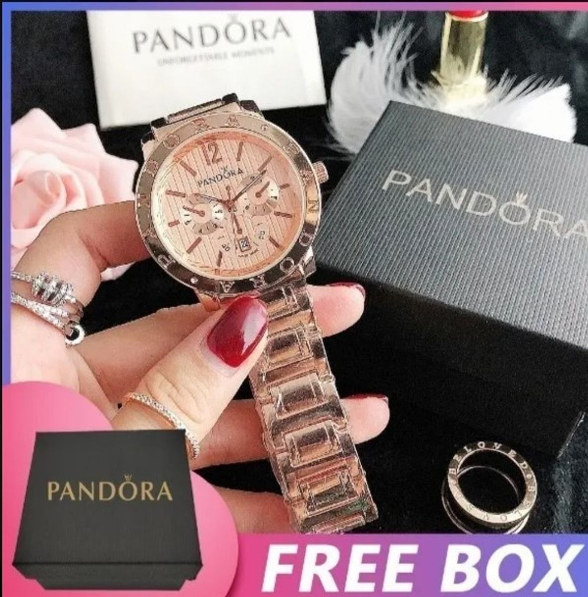 Relógio Feminino Pandora Rose Gold Luxo | Relógio Feminino Pandora ...